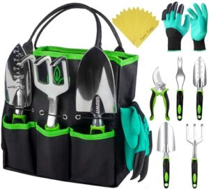 heavy duty garden tools 10 pieces set - rust proof, durable gardening supplies gifts for women men mom or dad - ergonomic gardening hand tools - garden gifts for mom and dad