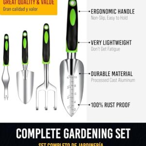 Heavy Duty Garden Tools 10 Pieces Set - Rust Proof, Durable Gardening Supplies Gifts for Women Men Mom or Dad - Ergonomic Gardening Hand Tools - Garden Gifts for Mom and Dad