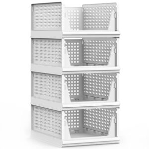 uak 4 pack stackable plastic storage basket for closet wardrobe organizer and storage bin sweater drawer shelf storage container for cupboard kitchen bathroom office bedroom (4l)