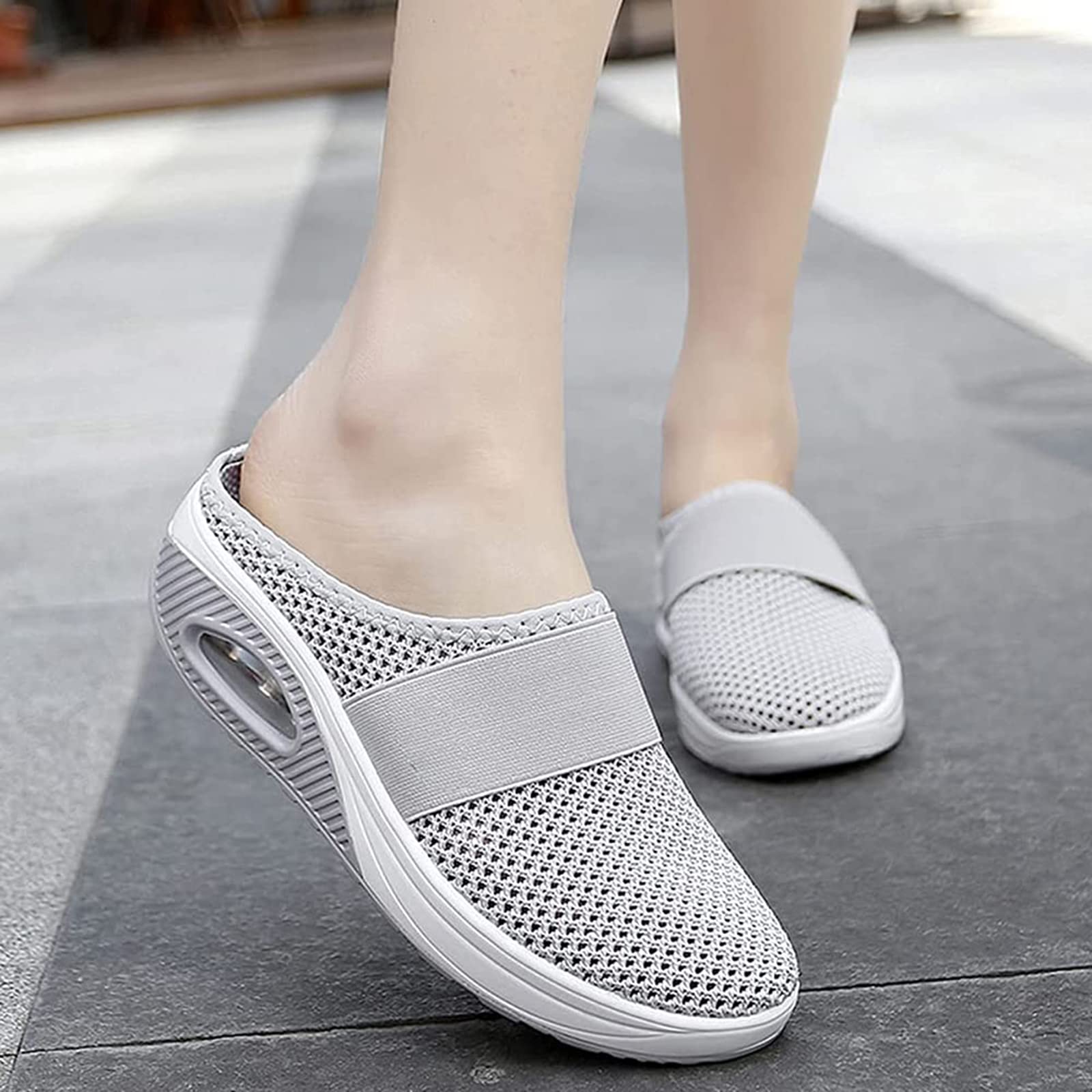 chouqin Sevensmz Shoes, Womens Slip on Walking Shoes Anti Slip Air Cushion, Air Cushion Platform Mesh Sneaker Sandals