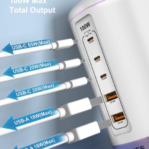 USB Charging Tower 100W, 5 Ports USB C Charger PD Port Fast Charging Station for Multiple Devices MacBook, Lenovo Laptop, iPhone 14/13/12 Pro Max, Samsung Galaxy, iPad, Nintendo Switch