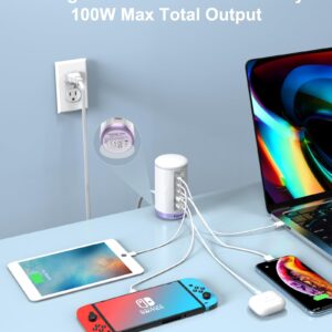 USB Charging Tower 100W, 5 Ports USB C Charger PD Port Fast Charging Station for Multiple Devices MacBook, Lenovo Laptop, iPhone 14/13/12 Pro Max, Samsung Galaxy, iPad, Nintendo Switch