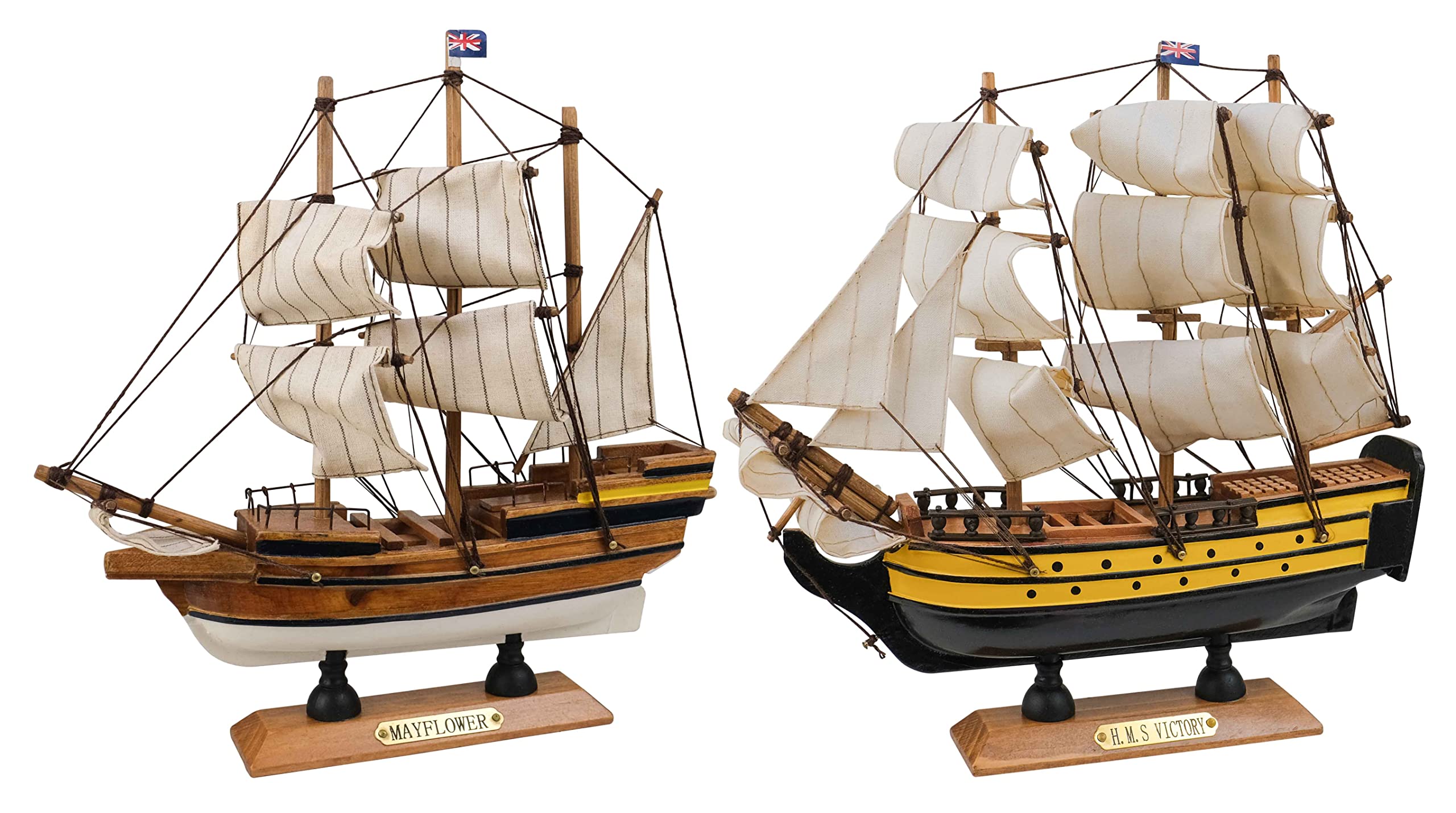 SAILINGSTORY Wooden Model Ships Sailing Ship Model Sailboat Decor Mayflower, Victory 9.5" Set of 2 Pack