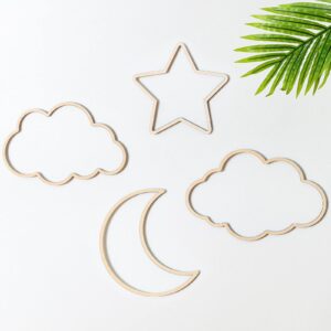 4 pieces cloud wall decor boho nursery decor wooden star decor baby nursery rattan moon wall decor wooden rainbow for nursery children baby kids boys girls bedroom decor (cloud, moon, star)