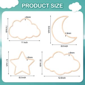 4 Pieces Cloud Wall Decor Boho Nursery Decor Wooden Star Decor Baby Nursery Rattan Moon Wall Decor Wooden Rainbow for Nursery Children Baby Kids Boys Girls Bedroom Decor (Cloud, Moon, Star)