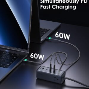 120W USB C Charging Station with 2AC Outlets, oraimo GaN Charger, PPS, Fast Charger, USB C Wall Charger for MacBook, iPhone, Ipad, Samsung (100W USB C Cable Included)