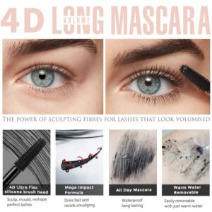 4D Silk Fiber Lash Mascara- Waterproof Mascara Black Volume and Length, Easily to Create Amazing Lashes for Thicker, Long Lasting and Curly Eyelashes