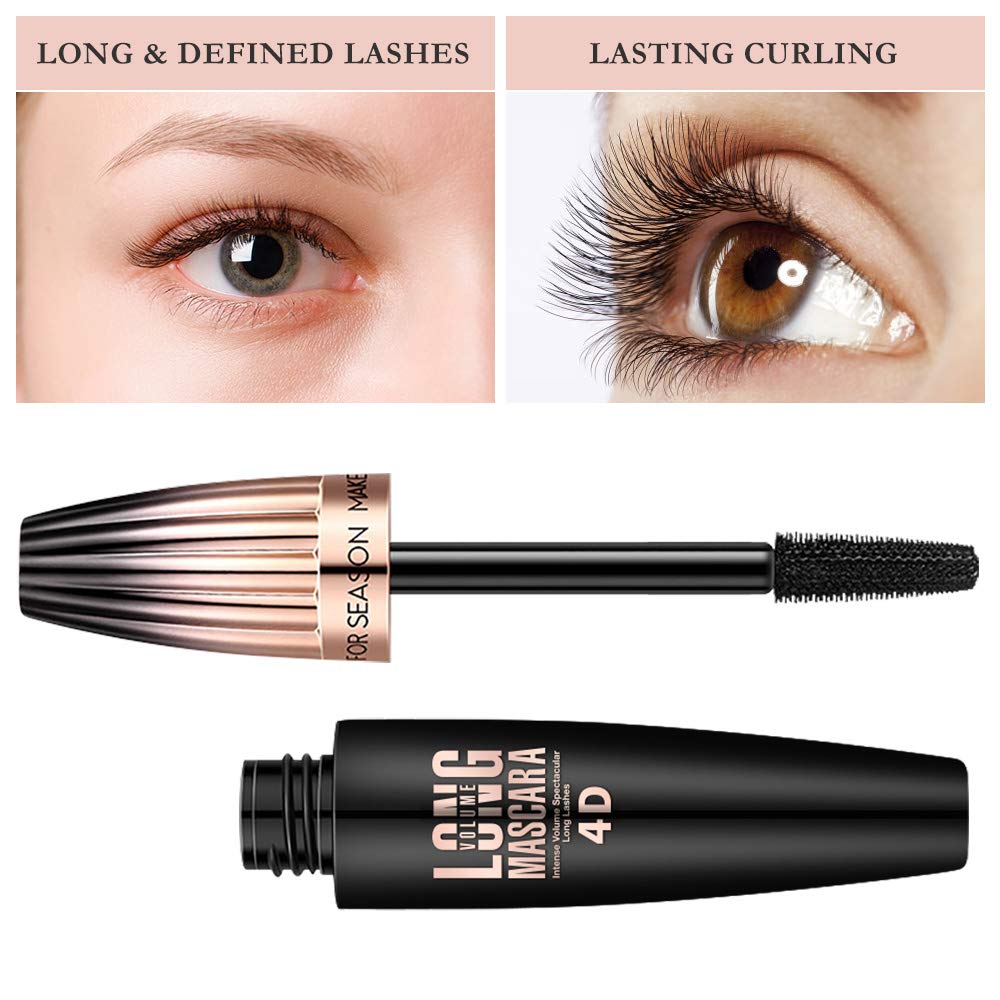 4D Silk Fiber Lash Mascara- Waterproof Mascara Black Volume and Length, Easily to Create Amazing Lashes for Thicker, Long Lasting and Curly Eyelashes