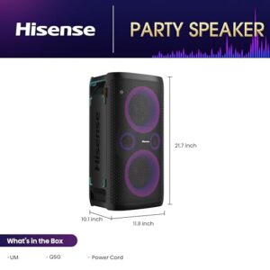 Hisense Ultimate Wireless Outdoor/Indoor Party Speaker with subwoofer, 2.0CH, 300W, IPX4 Waterproof,15 Hour Long-Lasting Battery, Bluetooth5.0, DJ and Karaoke Mode (HP100)