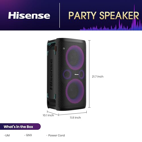 Hisense Ultimate Wireless Outdoor/Indoor Party Speaker with subwoofer, 2.0CH, 300W, IPX4 Waterproof,15 Hour Long-Lasting Battery, Bluetooth5.0, DJ and Karaoke Mode (HP100)