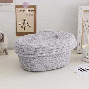 Atyhao Storage Bins,Desktop Storage Box with Lid Handmade Cotton Rope Storage Basket for Makeup Sundries Snack Needles (Grey)