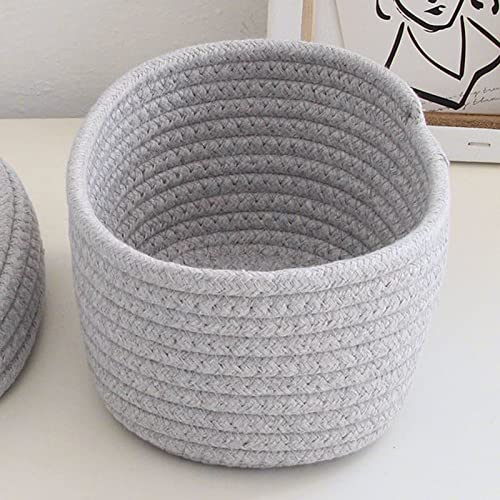 Atyhao Storage Bins,Desktop Storage Box with Lid Handmade Cotton Rope Storage Basket for Makeup Sundries Snack Needles (Grey)