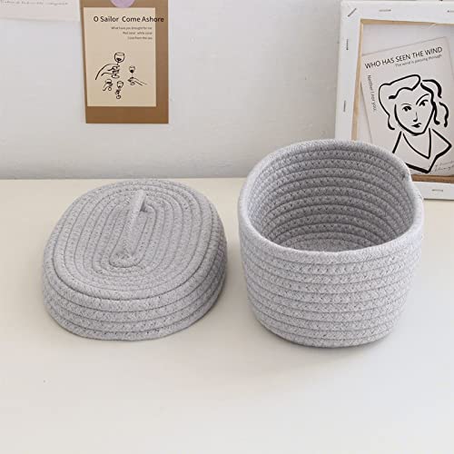 Atyhao Storage Bins,Desktop Storage Box with Lid Handmade Cotton Rope Storage Basket for Makeup Sundries Snack Needles (Grey)