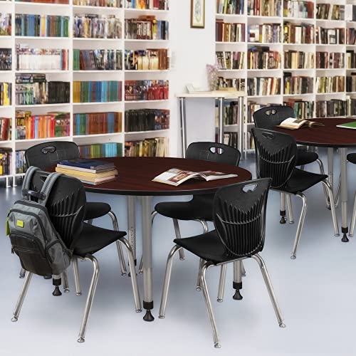 Romig Kee 48 in. Round Adjustable Classroom Table- Mahogany & 4 Andy 18 in. Stack Chairs- Black & Grey Base