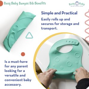 BUSY BABY - Silicone Baby Bib & Bungees, 1-Stop-Drop Travel Bib, 2-Silicone Bungees that Easily Attach to Bib & Keep Things Off the Floor (Pewter)