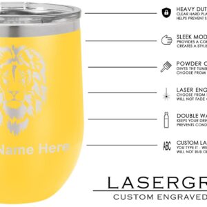 LaserGram Double Wall Stainless Steel Wine Glass Tumbler, Volleyball Coach, Personalized Engraving Included (Yellow)