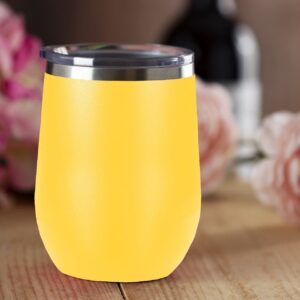 LaserGram Double Wall Stainless Steel Wine Glass Tumbler, Volleyball Coach, Personalized Engraving Included (Yellow)