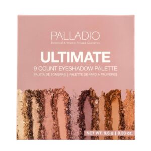 Palladio Ultimate 9-Count Eyeshadow Palette, Talc-Free Formula, High Pigmented Shades in A Mix of Matte & Shimmer Finishes, Blendable Long Lasting Colorful Professional-Grade Makeup (Rosey Nudes)