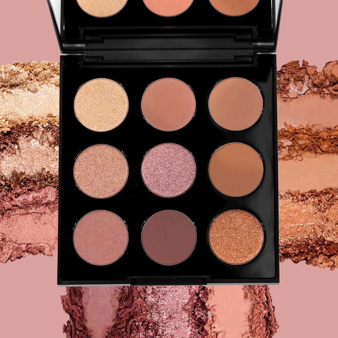 Palladio Ultimate 9-Count Eyeshadow Palette, Talc-Free Formula, High Pigmented Shades in A Mix of Matte & Shimmer Finishes, Blendable Long Lasting Colorful Professional-Grade Makeup (Rosey Nudes)