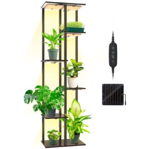 bstrip plant stand with grow lights, 6 tier-7 potted plant shelf with grow lights, grow light stand, dimmable 60w (6x10w) full spectrum led plant light with timer for indoor plants, patio garden