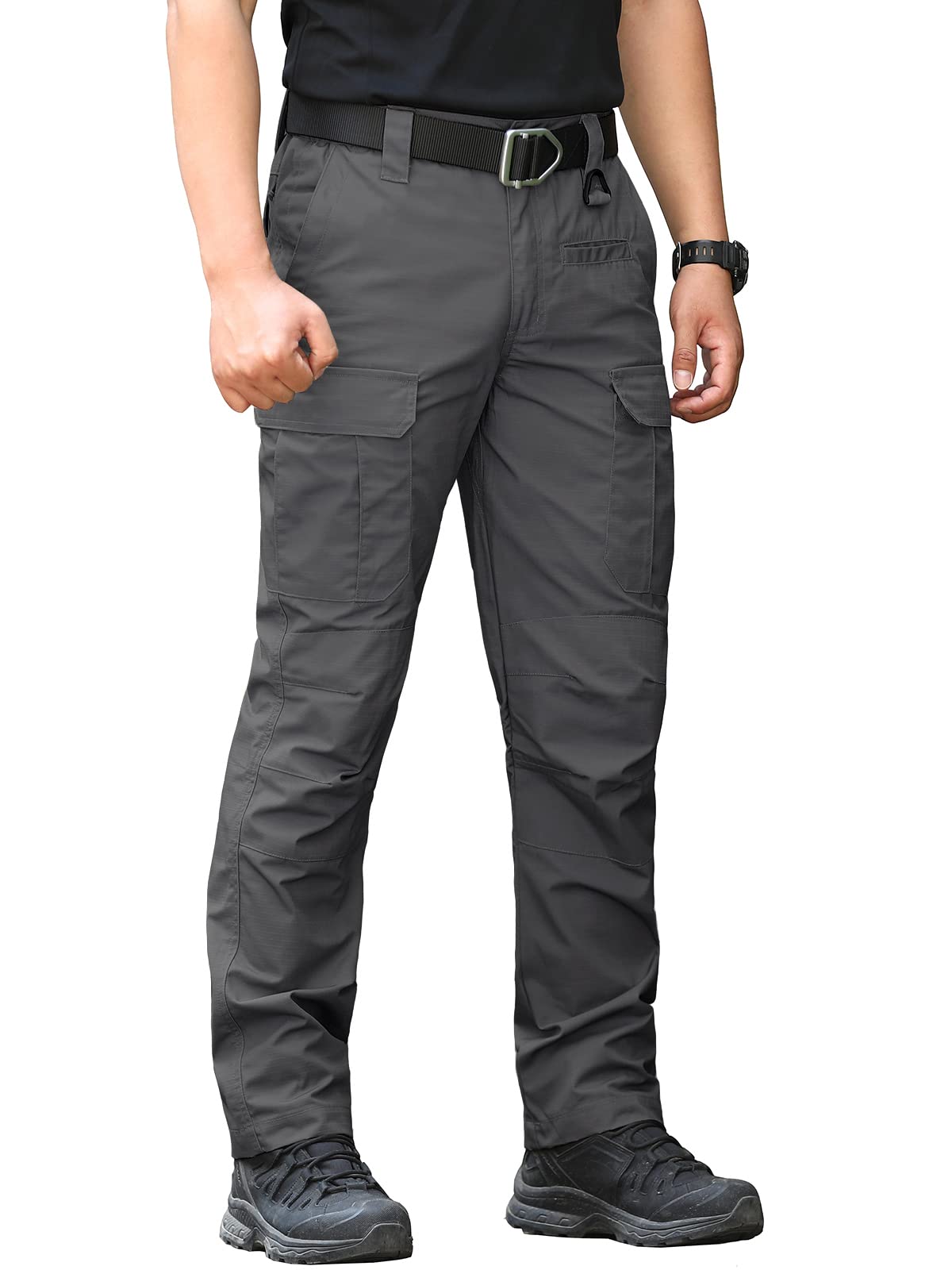 CARWORNIC Men's Ripstop Tactical Pants Waterproof Lightweight Work Pants EDC Army Uniform Combat Military Pants Multi Pocket Relaxed Fit Cargo Pants Casual Outdoor Hiking Trousers Grey