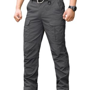 CARWORNIC Men's Ripstop Tactical Pants Waterproof Lightweight Work Pants EDC Army Uniform Combat Military Pants Multi Pocket Relaxed Fit Cargo Pants Casual Outdoor Hiking Trousers Grey