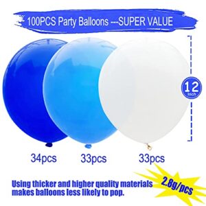 EUFARS Blue Balloons 12 inch, 100 Pack Blue Light Blue and White Balloons for Blue Balloon Arch Birthday Baby Shower Wedding Party Decorations