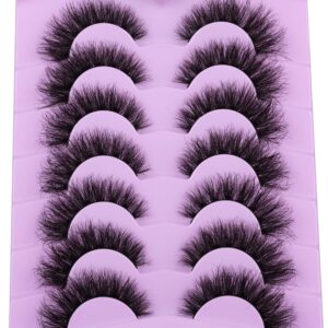 FANXITON Mink Lashes Fulffy Natural Short False Eyelashes Cat Eye Lashes Mink Eye Lashes 5D Curly Wispy 7 Pairs Faux Mink Lashes Multipack