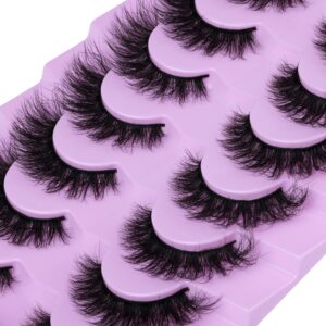 FANXITON Mink Lashes Fulffy Natural Short False Eyelashes Cat Eye Lashes Mink Eye Lashes 5D Curly Wispy 7 Pairs Faux Mink Lashes Multipack