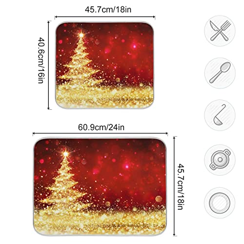 Christmas Tree Snowflake Red Dish Drainer Tray Kitchen Heat Resistant Mat Dish Drying Mat Microfiber 18 x 24 Counter Mat Kitchen Dish Mat