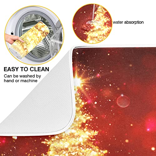 Christmas Tree Snowflake Red Dish Drainer Tray Kitchen Heat Resistant Mat Dish Drying Mat Microfiber 18 x 24 Counter Mat Kitchen Dish Mat