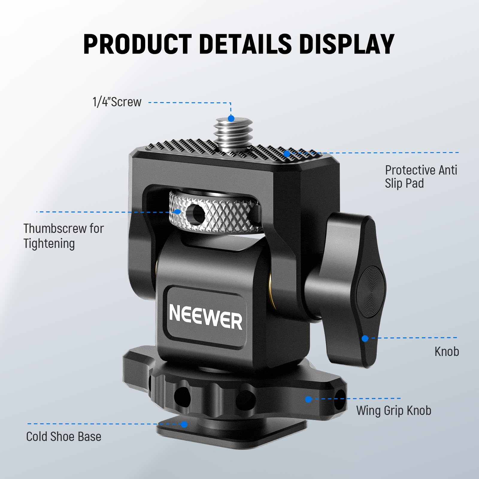 NEEWER Camera Monitor Mount with Cold Shoe, 1/4" Screw for 5" & 7" Field Monitor Compatible with Atomos Ninja V, 360° Swivel 180° Tilt Damping, MA002