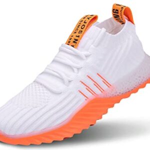 mitvr Womens Colorful Sneakers Fashion Sports Shoes Breathable Casual Walking Shoes,White Orange,41EU=9.5 M US Women