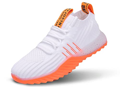 mitvr Womens Colorful Sneakers Fashion Sports Shoes Breathable Casual Walking Shoes,White Orange,41EU=9.5 M US Women