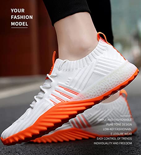 mitvr Womens Colorful Sneakers Fashion Sports Shoes Breathable Casual Walking Shoes,White Orange,41EU=9.5 M US Women