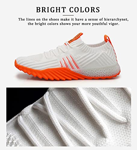 mitvr Womens Colorful Sneakers Fashion Sports Shoes Breathable Casual Walking Shoes,White Orange,41EU=9.5 M US Women