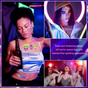 COKOHAPPY 20 Sheets Glow under UV Blacklight Neon Temporary Tattoo, 160+ Styles Neon Accessories for Glow Party, Blacklight, Bachelorette, Waterproof Luminous Fake Tattoo For Women Neno Party Rave Supplies