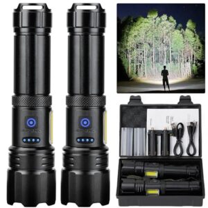 sigoobal rechargeable flashlight, 2 pack 900000 high lumens super bright flash light, 7 modes with cob work light, ipx6 waterproof, powerful handheld led flashlights for camping, hiking