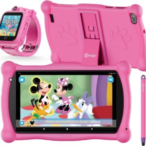 Contixo Kids Tablet, V10 7 Inch Tablet for Kids and Smart Watch Bundle, 2GB 32 GB Toddler Tablet with Bluetooth, with Smart Watch That Touch Screen, Camera, Video and Audio Recording (Pink)