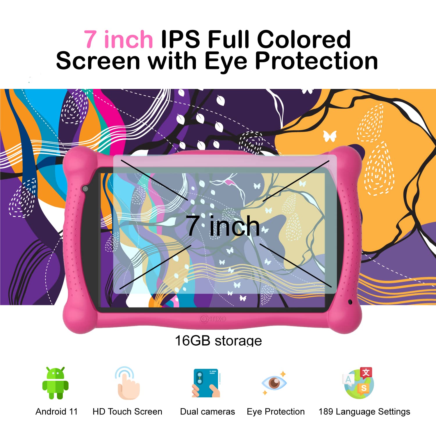 Contixo Kids Tablet, V10 7 Inch Tablet for Kids and Smart Watch Bundle, 2GB 32 GB Toddler Tablet with Bluetooth, with Smart Watch That Touch Screen, Camera, Video and Audio Recording (Pink)