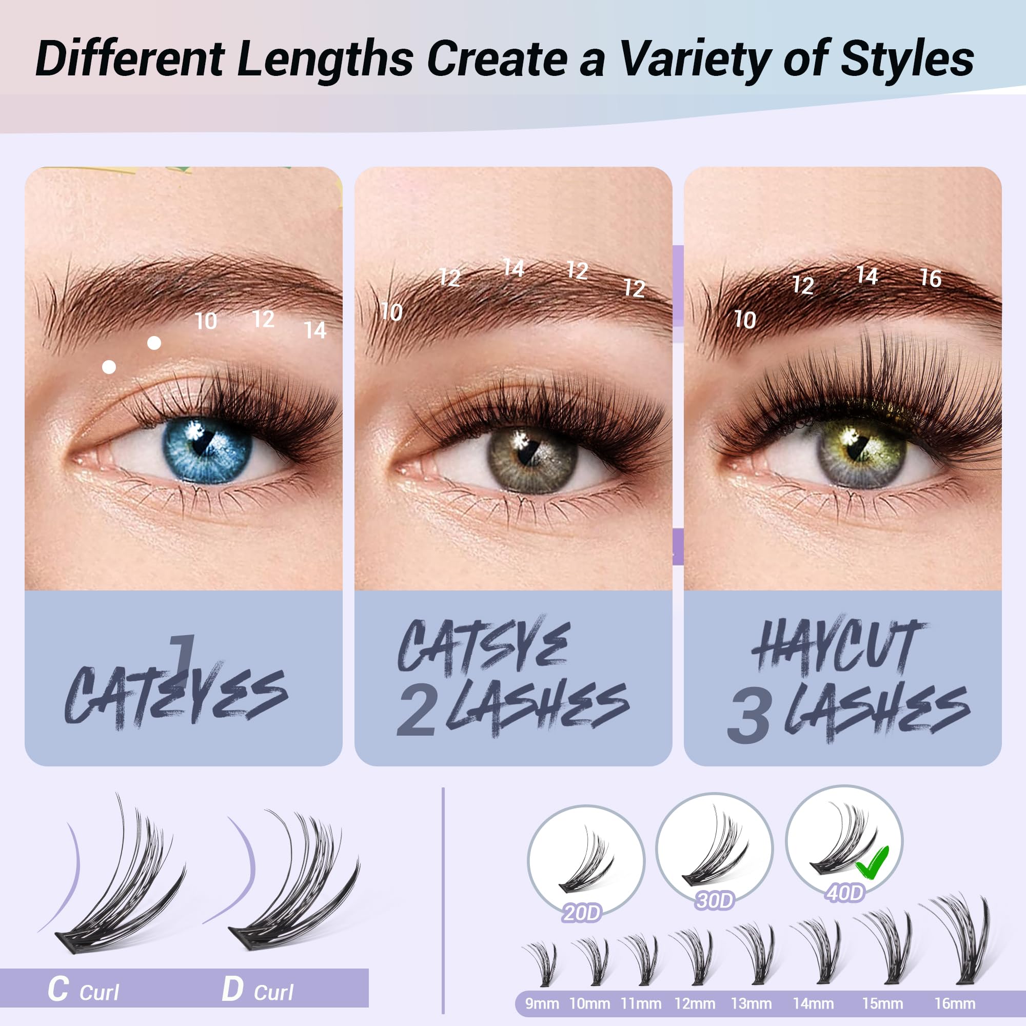 MAEXUS Lash Clusters, Individual Lash 240 Clusters False Eyelash 40D Lash Clusters Extensions Individual Lashes Cluster DIY Eyelash Extensions at Home (M40D-0.07D,9-16mm MIX)