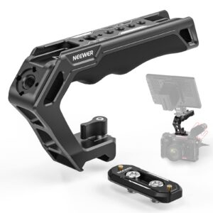 neewer top handle and nato rail kit, comfort silicone grip with quick release nato clamp, 3 cold shoes and 1/4" 3/8" arri threads, compatible with smallrig camera cage video rig, ca008