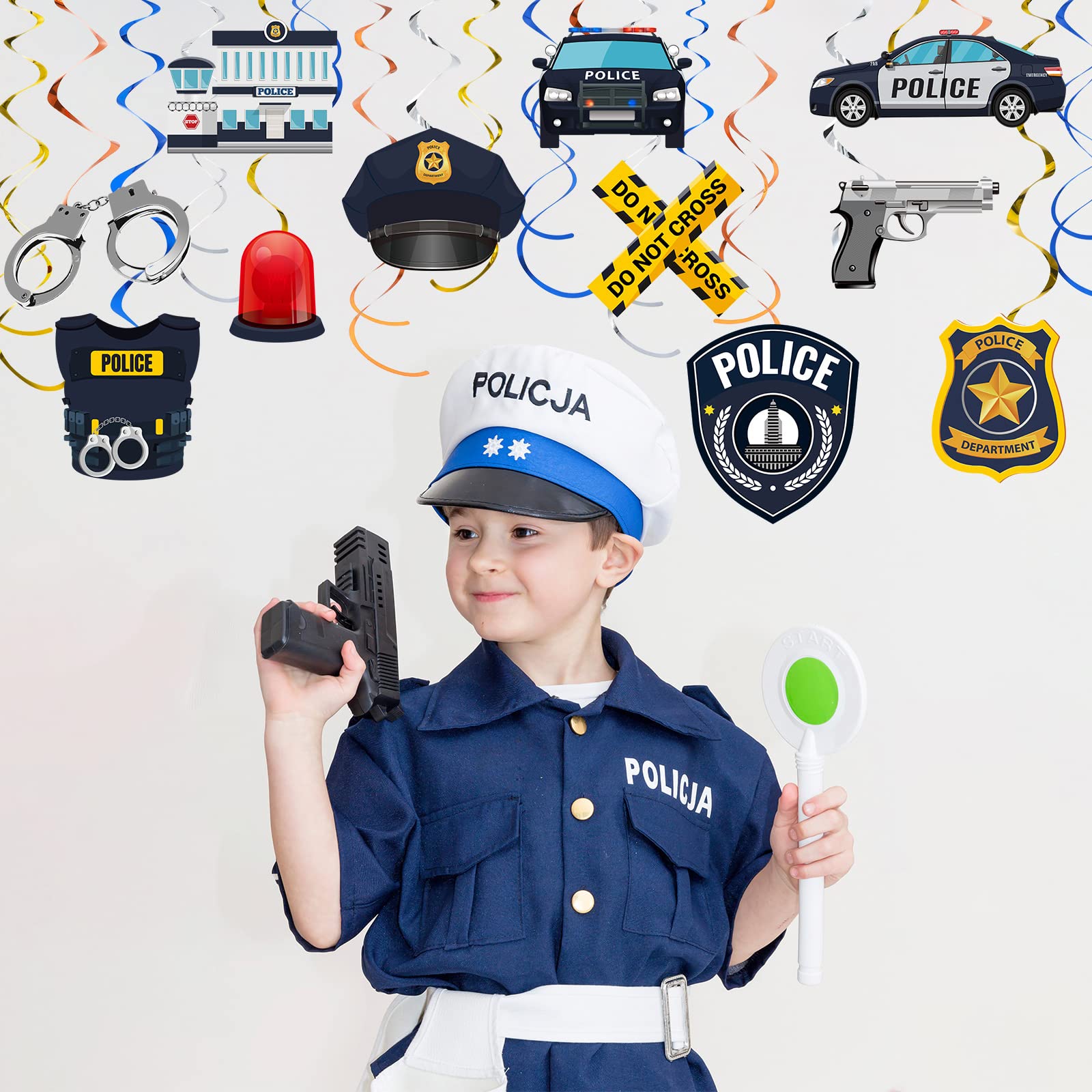 30 Pcs Police Party Hanging Swirls Police Party Decorations Swirls Police Party Favors Police Graduation Party Decorations Police Decor for Police Department Theme Birthday Party Baby Shower Supplies