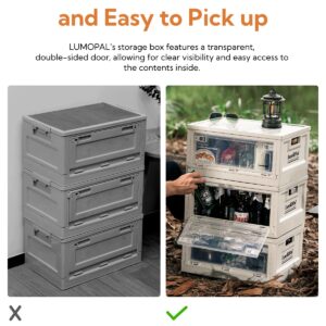 Lumopal Collapsible Storage Bins, 47qt Storage Box Camping Folding Sturdy Large Plastic Storage Crates Organizer Stackable with lid (Light Grey)