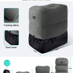 BLABOK Inflatable Foot Rest for Air Travel, Airplane Footrest Adjustable Height Travel Foot Pillow Kids Bed,Portable Foot Rest Pillow for Kids & Adults on Plane,Car,Train,Office (Dark Grey)