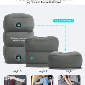 BLABOK Inflatable Foot Rest for Air Travel, Airplane Footrest Adjustable Height Travel Foot Pillow Kids Bed,Portable Foot Rest Pillow for Kids & Adults on Plane,Car,Train,Office (Dark Grey)