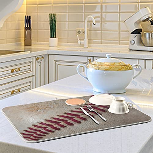 Baseball Heat Resistant Drying Mat 16 x 18 Dish Drying Mat Dish Drain Mat for Kitchen Counter Dish Drainer Mat for Kitchen Counter