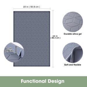 Puricon Under Sink Mat, 34” x 22” Under Sink Mats for Kitchen Waterproof, Silicone Under Sink Liner Under Cabinet Rubber Mat Protector, Flexible Under Sink Drip Tray for 36” Bathroom Cabinet -Gray