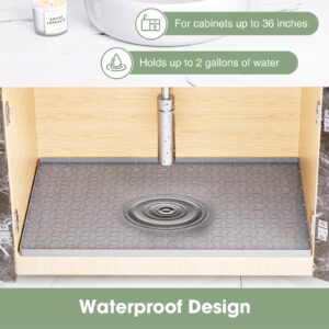 Puricon Under Sink Mat, 34” x 22” Under Sink Mats for Kitchen Waterproof, Silicone Under Sink Liner Under Cabinet Rubber Mat Protector, Flexible Under Sink Drip Tray for 36” Bathroom Cabinet -Gray