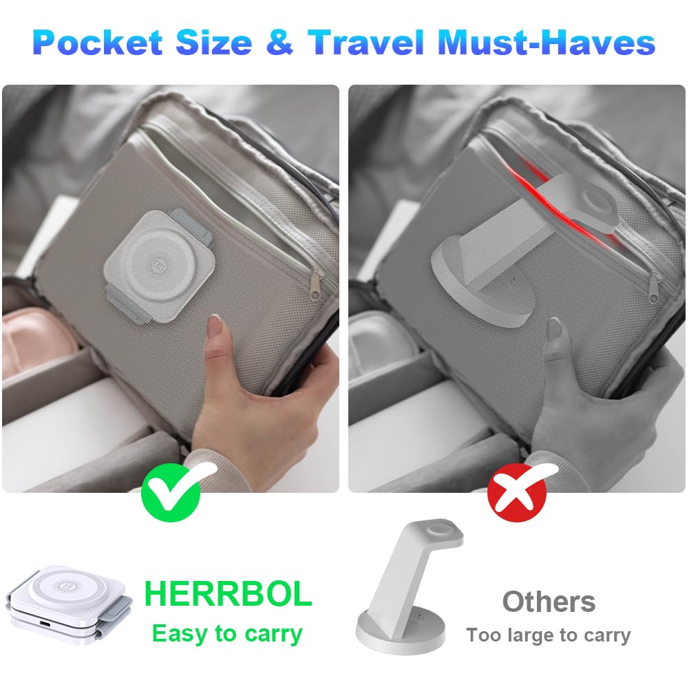 HERRBOL 3 in 1 Wireless Charger, Dual Magnetic Wireless Charger for iPhone 14/13/12 Series and Apple Watch, Pocket Travel Charger for iPhone Watch and Airpods 3/2/Pro (with Storage Case)